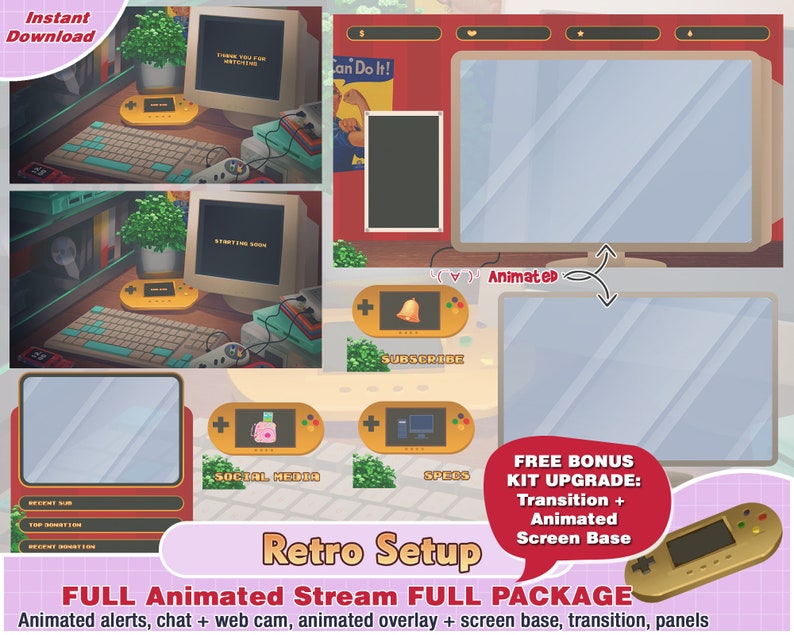 Animated Retro Pc Setup Twitch Package Cute Twitch Overlays - Etsy