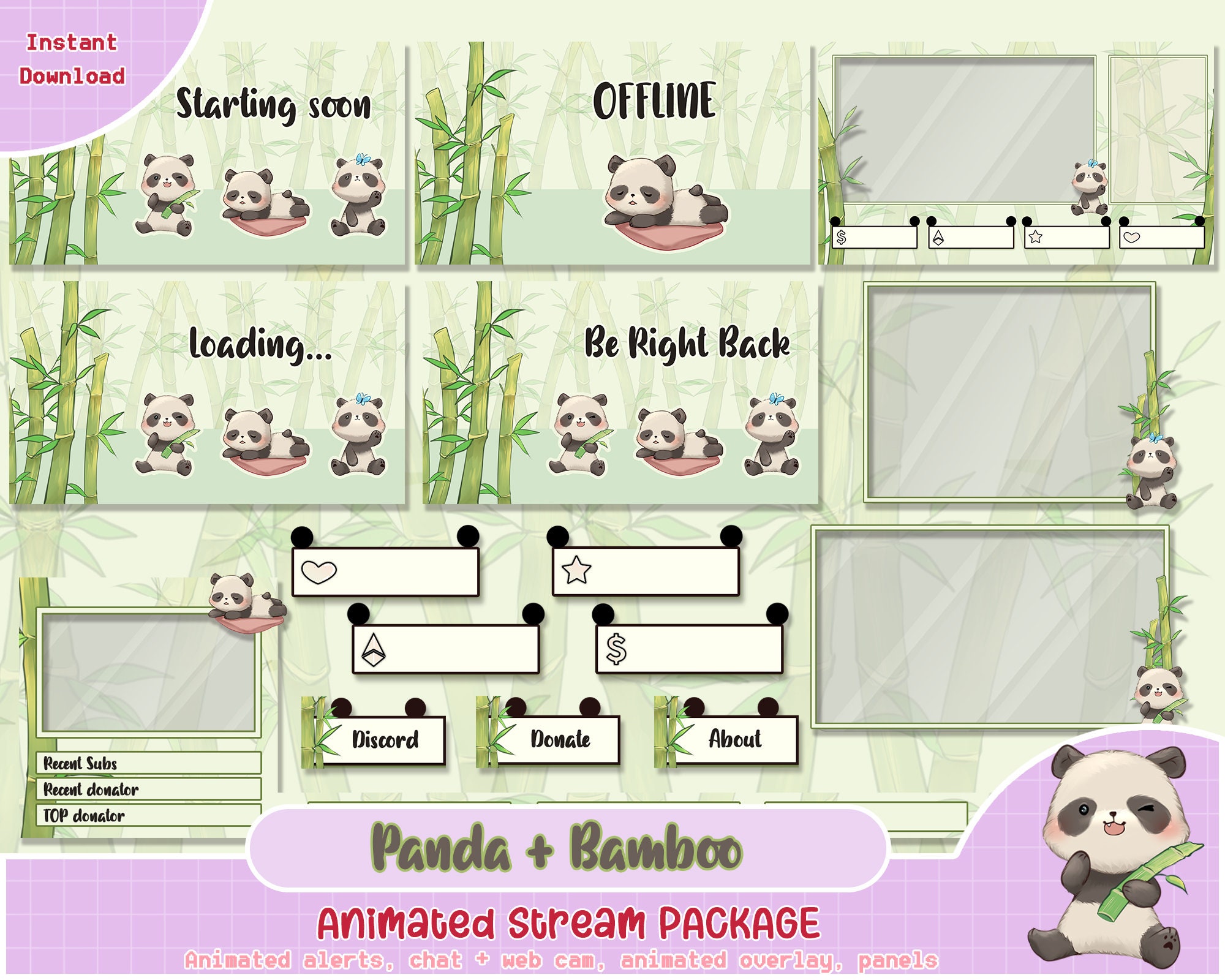 Panda twitch package cute twitch overlay panda twitch | Etsy