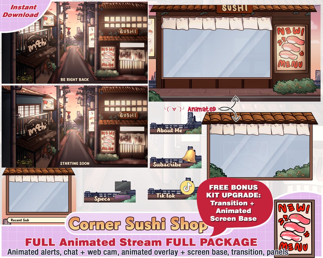 Animated Corner Sushi Shop Japan City Twitch Package Cute Twitch ...
