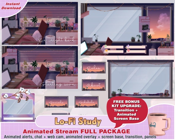 Animated Lo Fi Study Twitch Package: Twitch Cam Overlays - Etsy