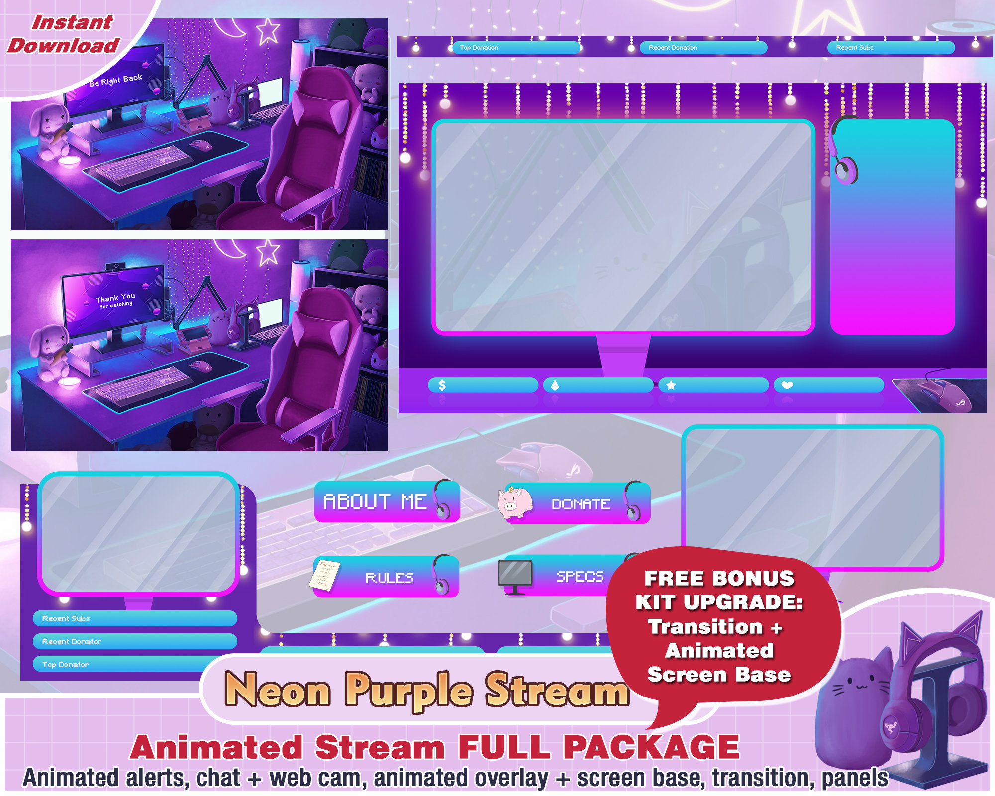 Drawing & Illustration Digital aesthetic streamer pack animated purple ...