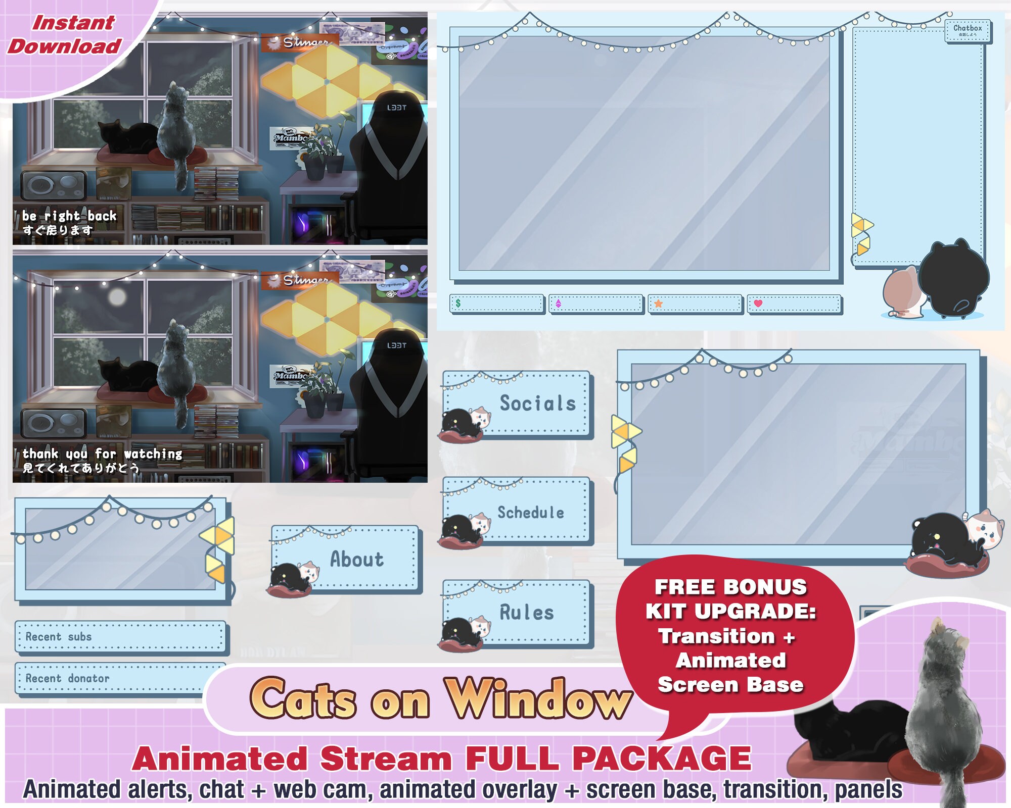 Animated Kitty Cat Window Twitch Package: Twitch Cam Overlays - Etsy UK
