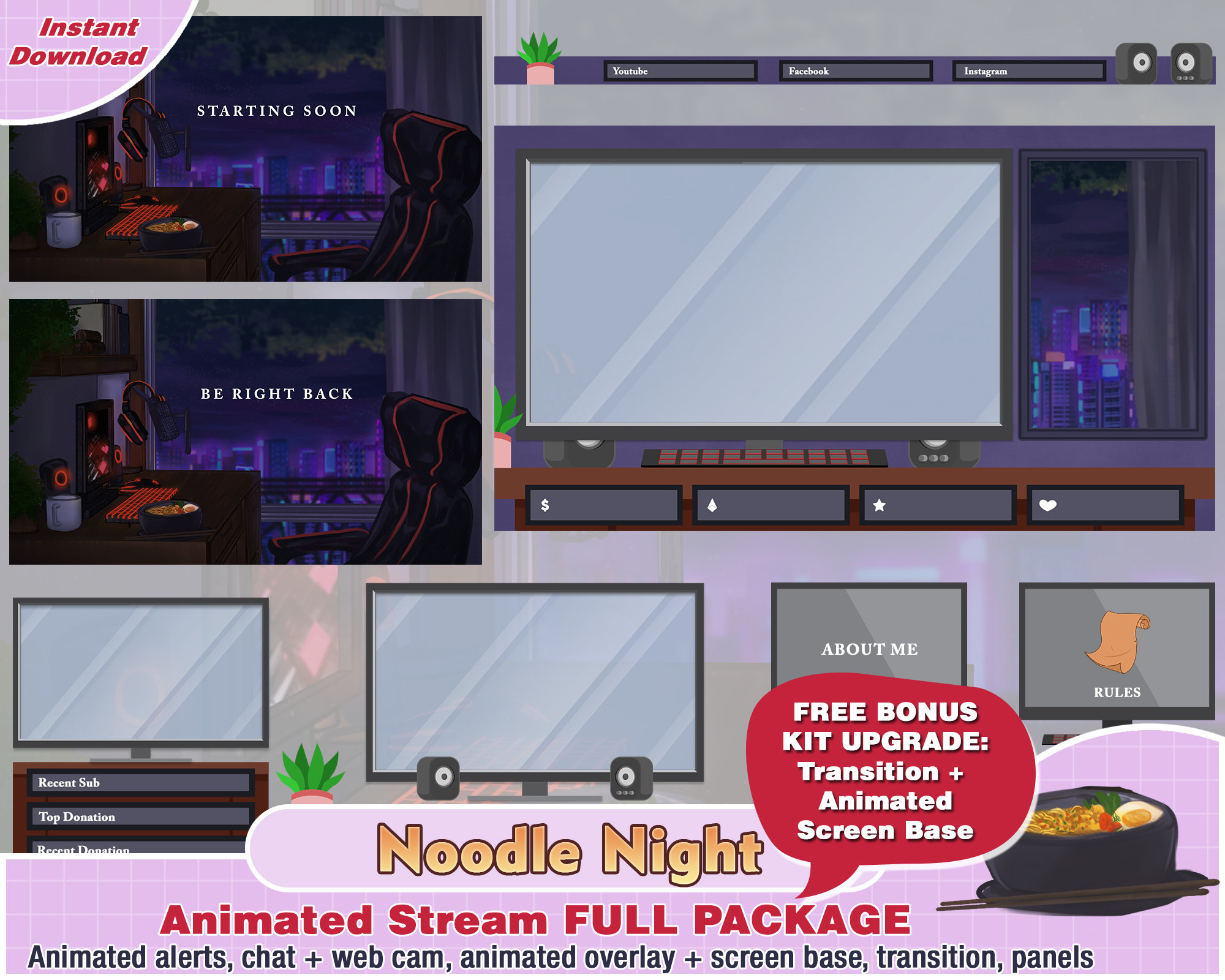 Animated Noodle Night Stream Twitch Package: Cute Twitch - Etsy