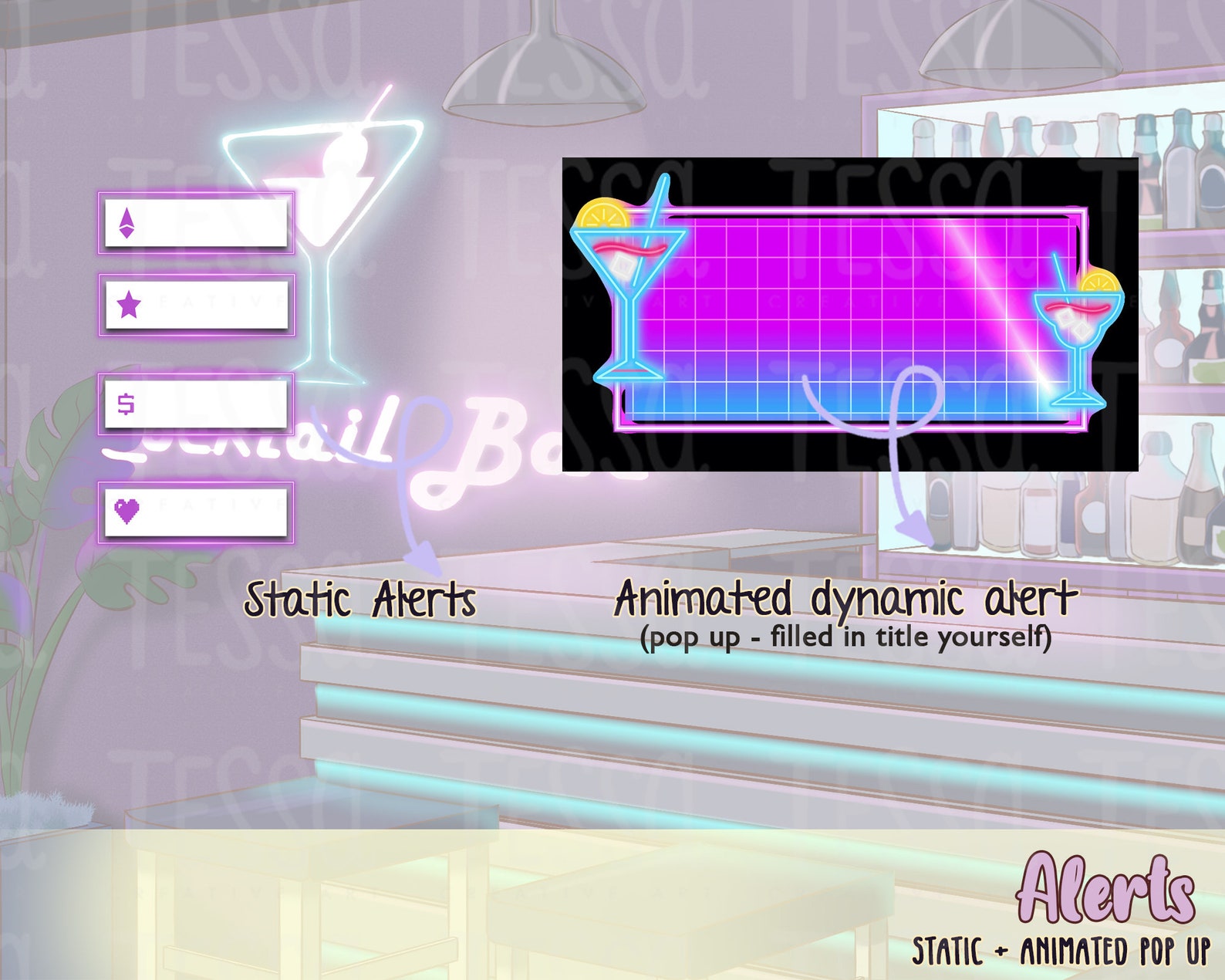 Animated Cocktail Bar Twitch Package Face Cam Twitch Overlay - Etsy