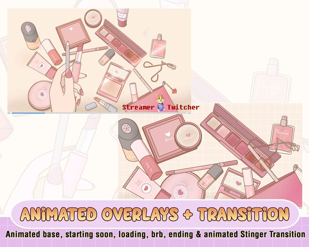 Animated Cute Girly Make up Twitch Stream Overlays Banner, Starting ...