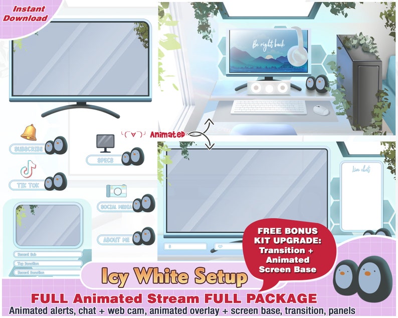 Animated Icy White Setup Penguin Stream Twitch Package Cute - Etsy