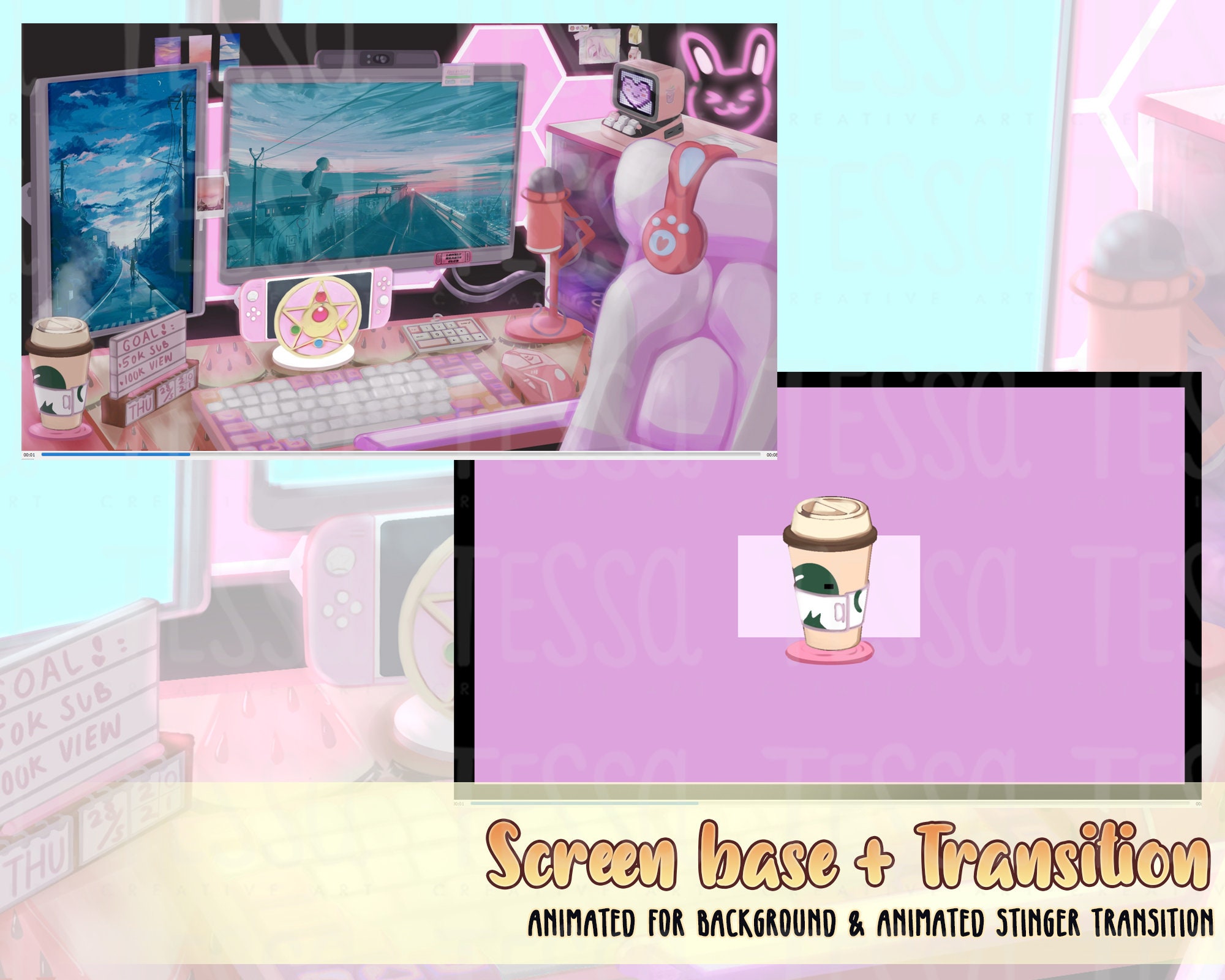 kawaii twitch overlays alerts cute overlay streamer pack panels stream ...
