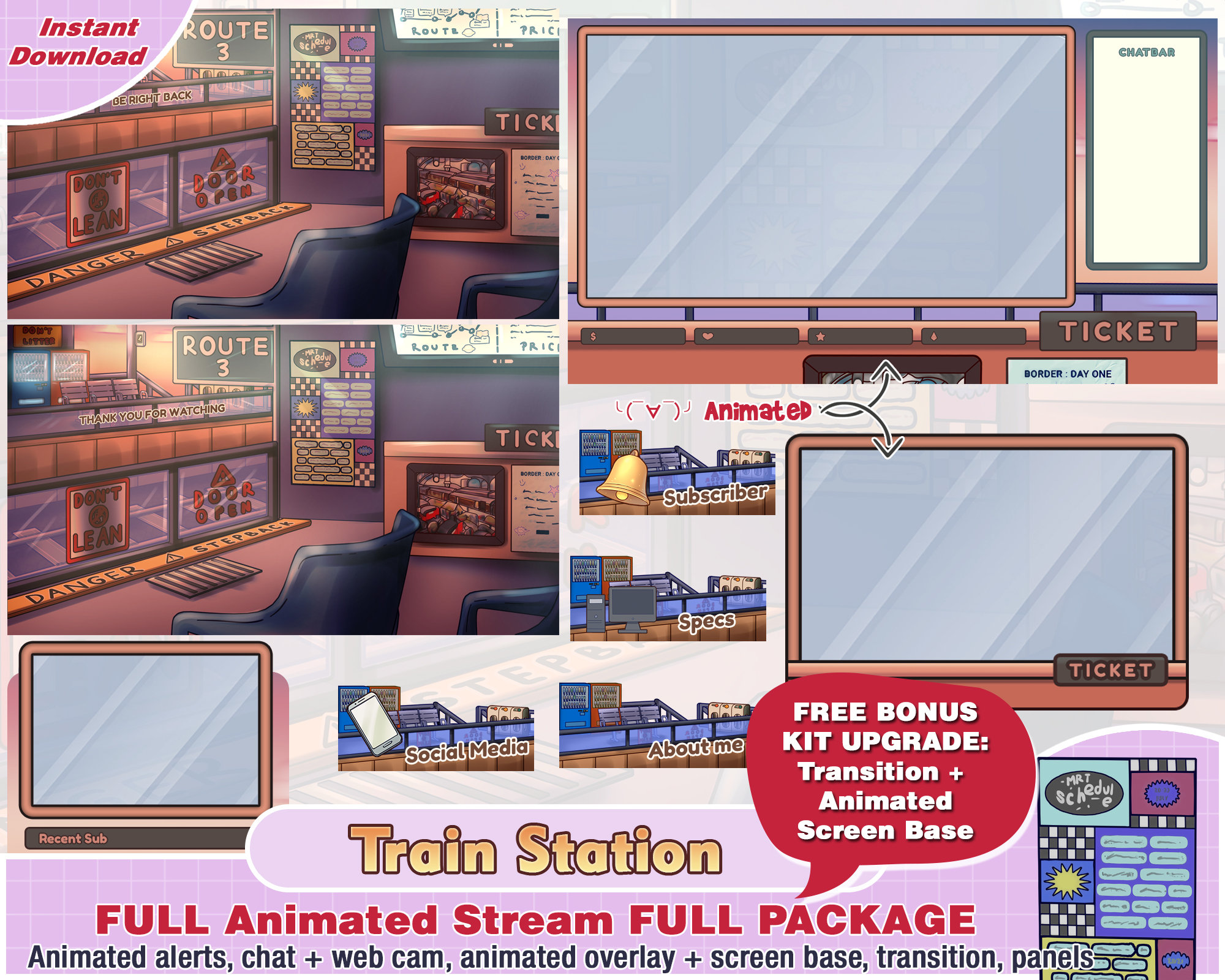 Animated Cute Kawaii Train Station Twitch Package for Streamer - Etsy