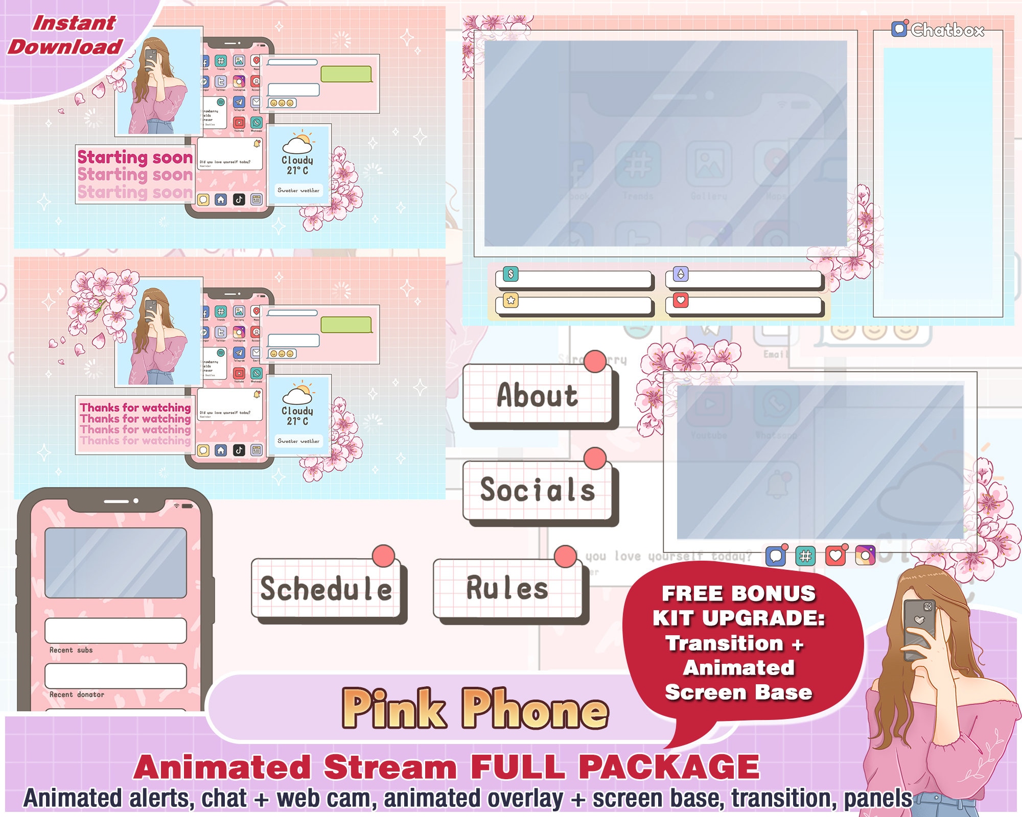 Animated Pink Phone Girly Twitch Package: Kawaii Twitch - Etsy