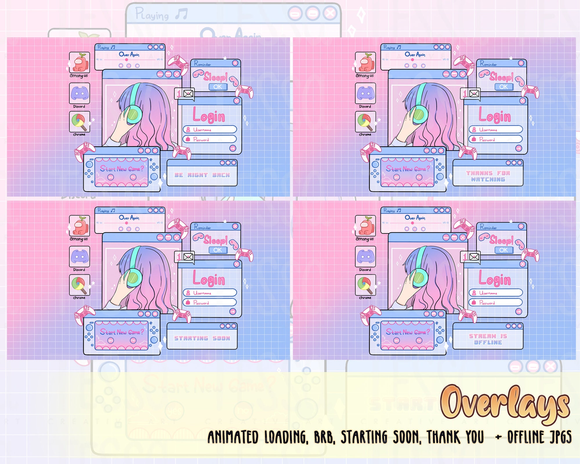 Animated Pastel Gamer Girl Twitch Package Twitch Cam Overlays - Etsy