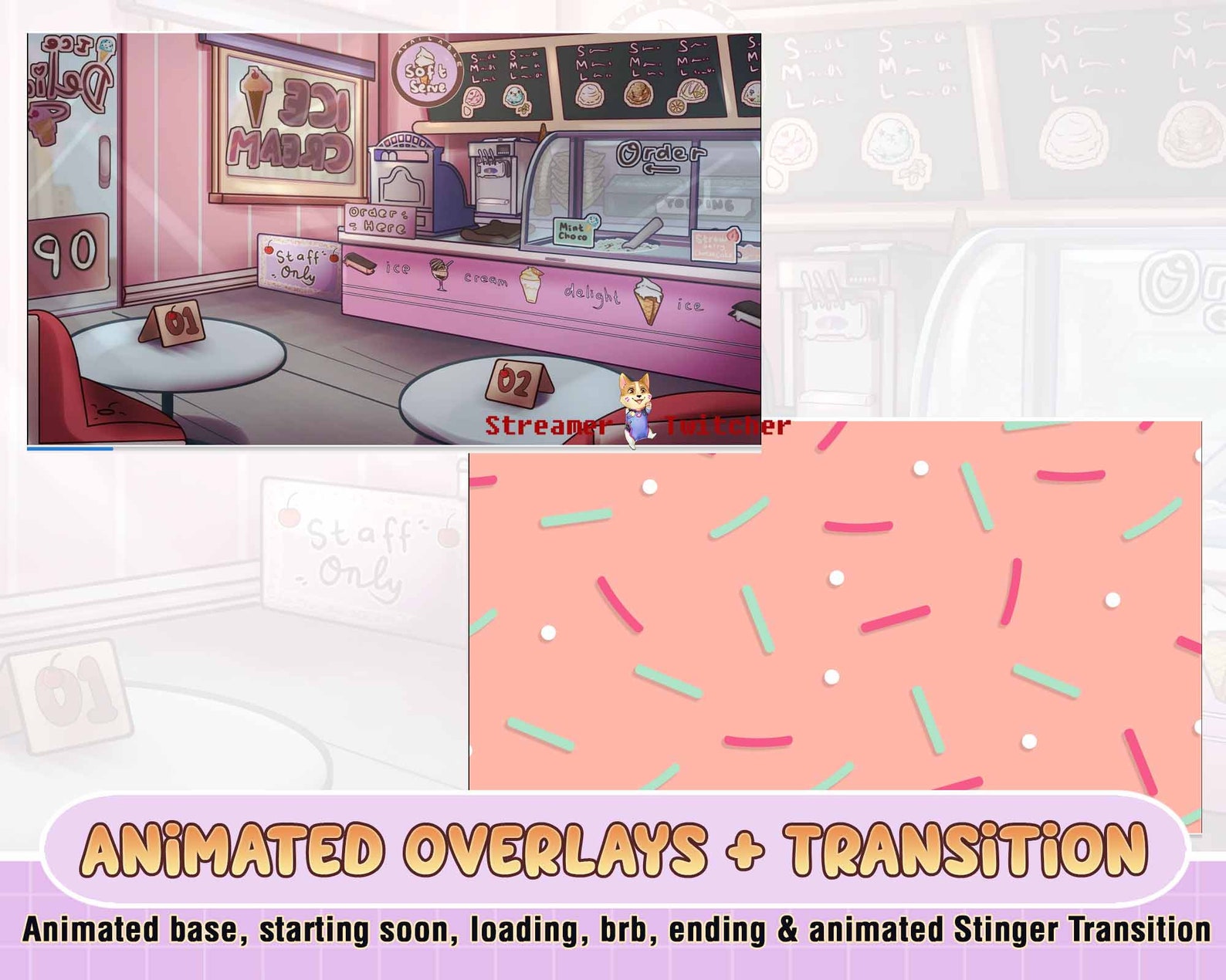 Animated Ice Cream Dessert Pink Cute Twitch Overlays Youtube - Etsy