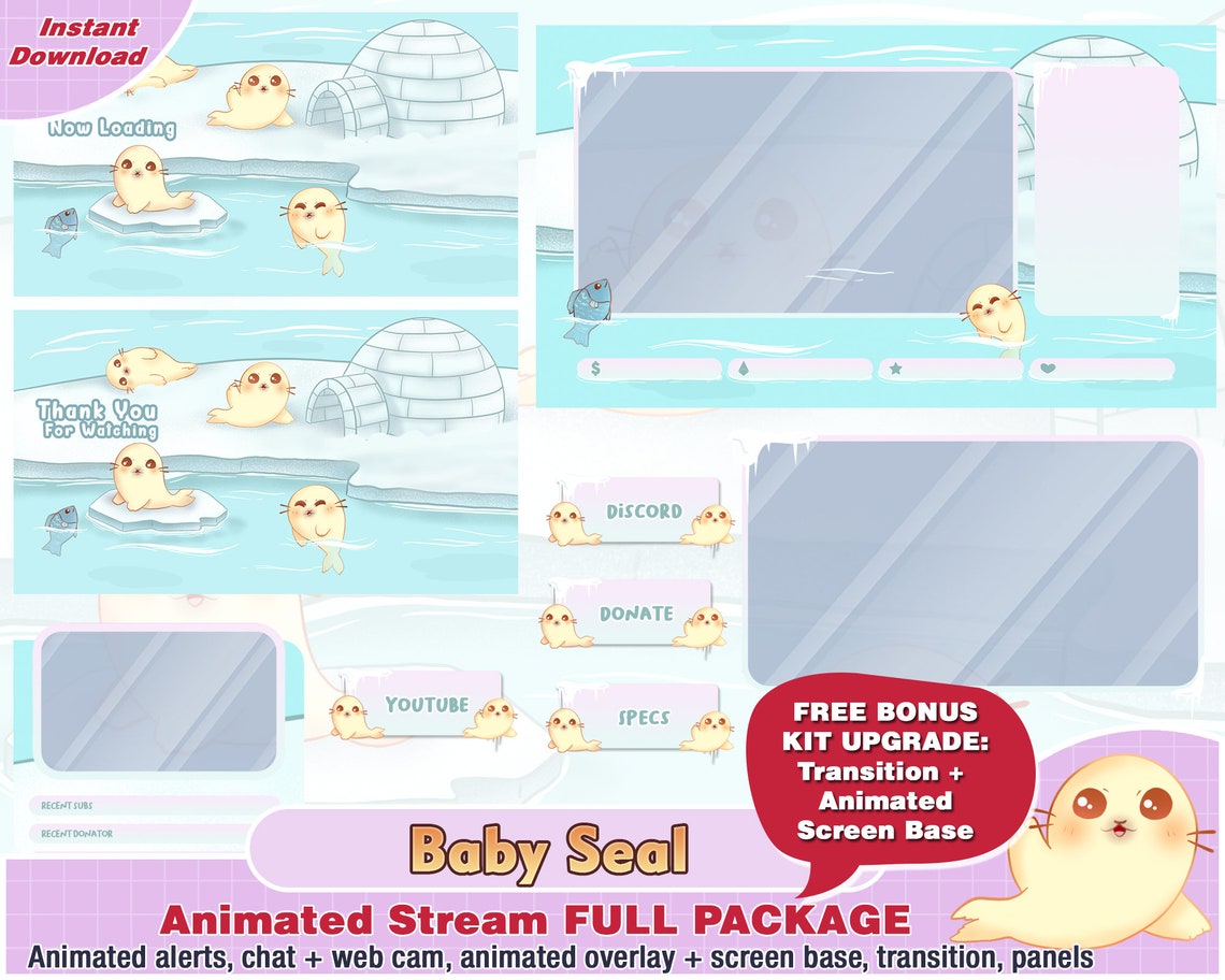 Animated Baby Seal Twitch Package Kawaii Twitch Overlay - Etsy
