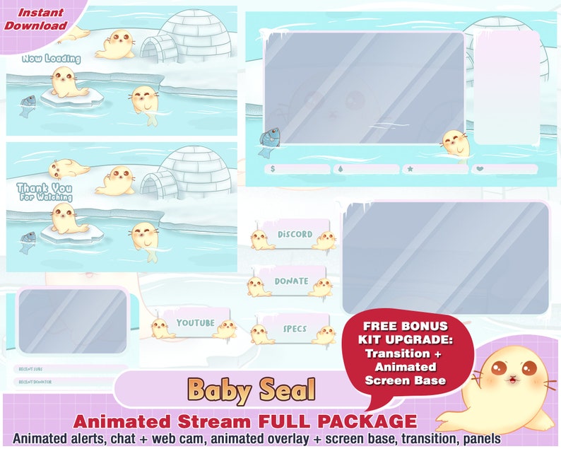 Animated Baby Seal Twitch Package Kawaii Twitch Overlay - Etsy