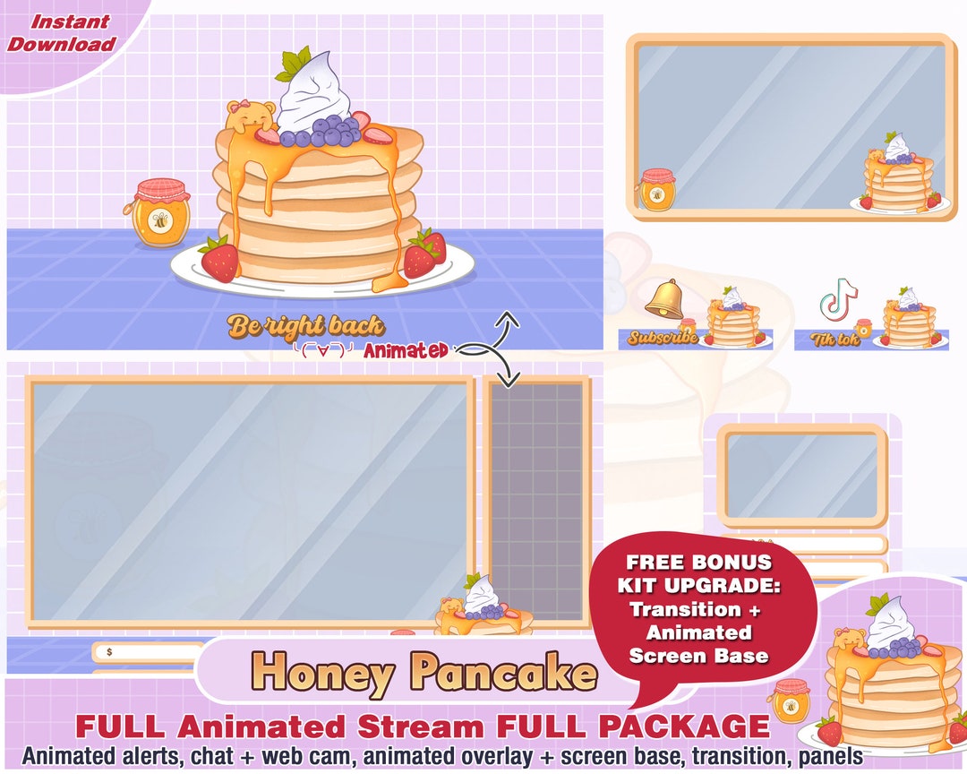 Animated Cozy Breakfast Honey Pancake Full Twitch Package for Streamer ...