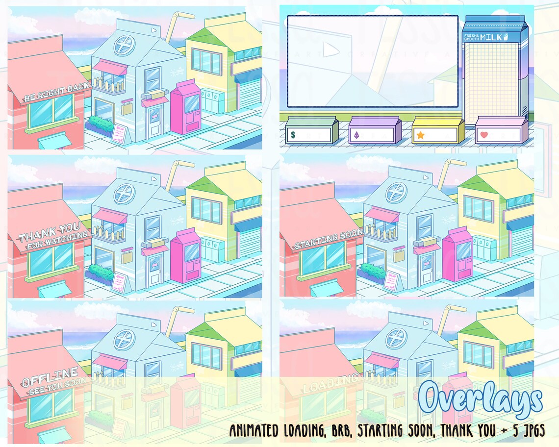 Animated Milk Town Twitch Package Kawaii Twitch Overlay - Etsy