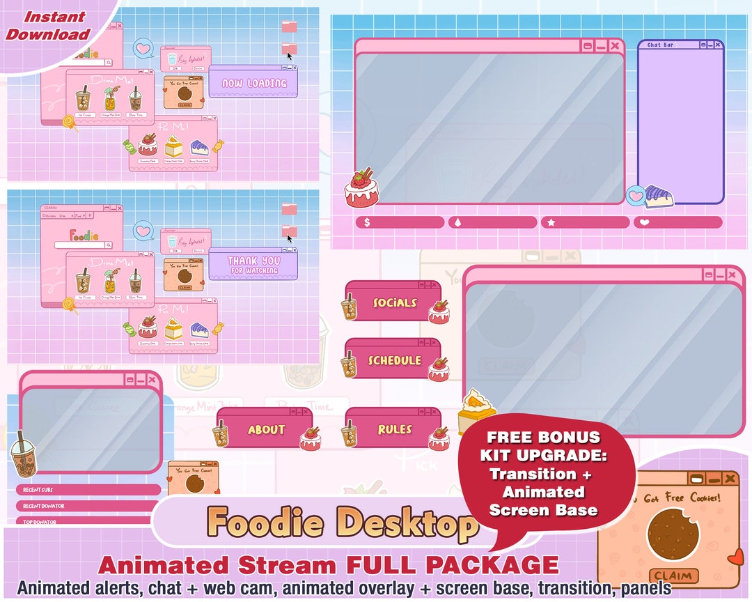Animated Foodie Desktop Twitch Package: Cam Twitch Overlays, Panels ...