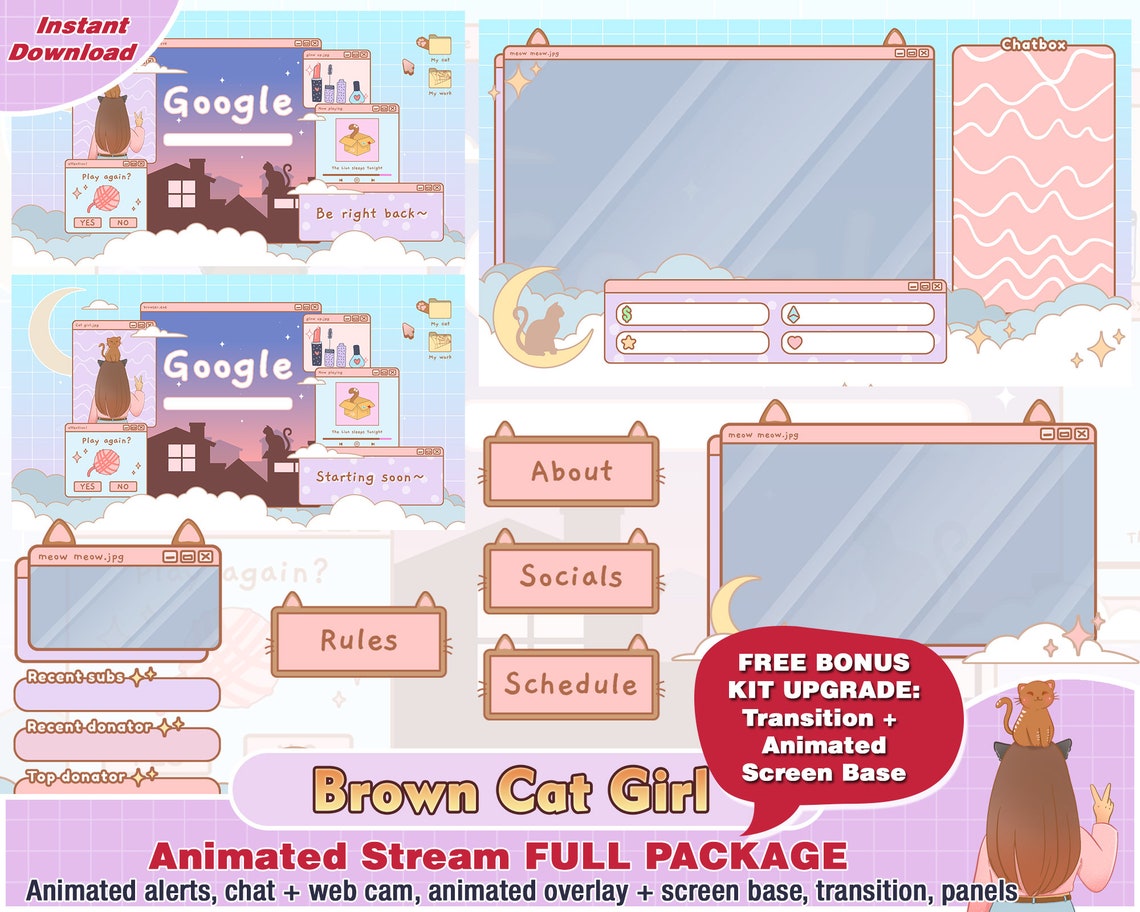 Animated Kitty Cat Girl Twitch Package Kawaii Twitch - Etsy