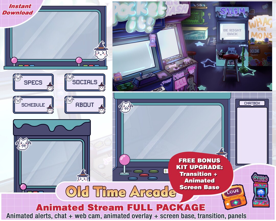 Animated Cute Old Arcade Twitch Package for Vtuber Streamer or Twitch ...
