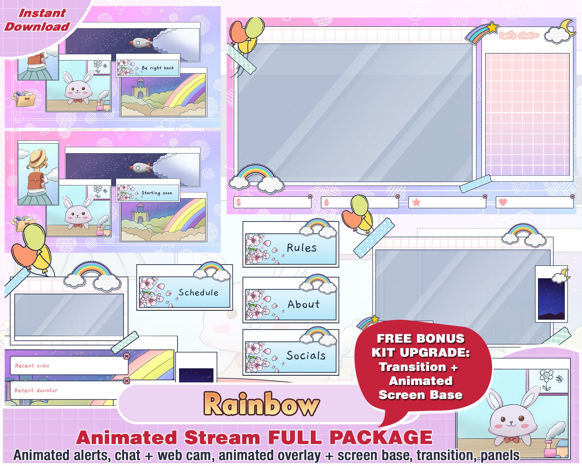 Animated Rainbow Cheer Twitch Package Kawaii Twitch Overlays - Etsy