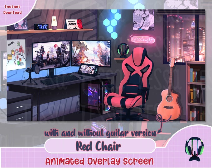 Animated Pink Pc Room Twitch Overlay, Brb, Offline, Starting Soon ...