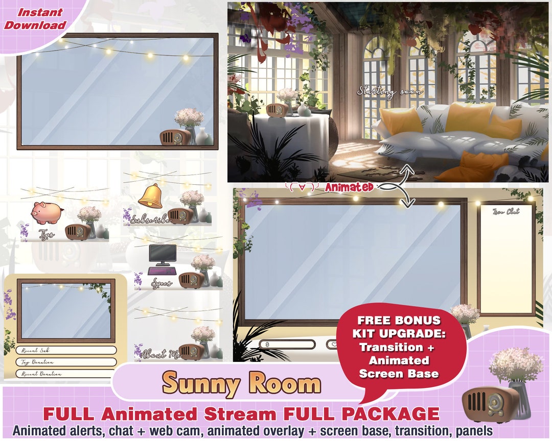 Animated Sunny Cozy Room Twitch Package, Starting Twitch Overlay ...