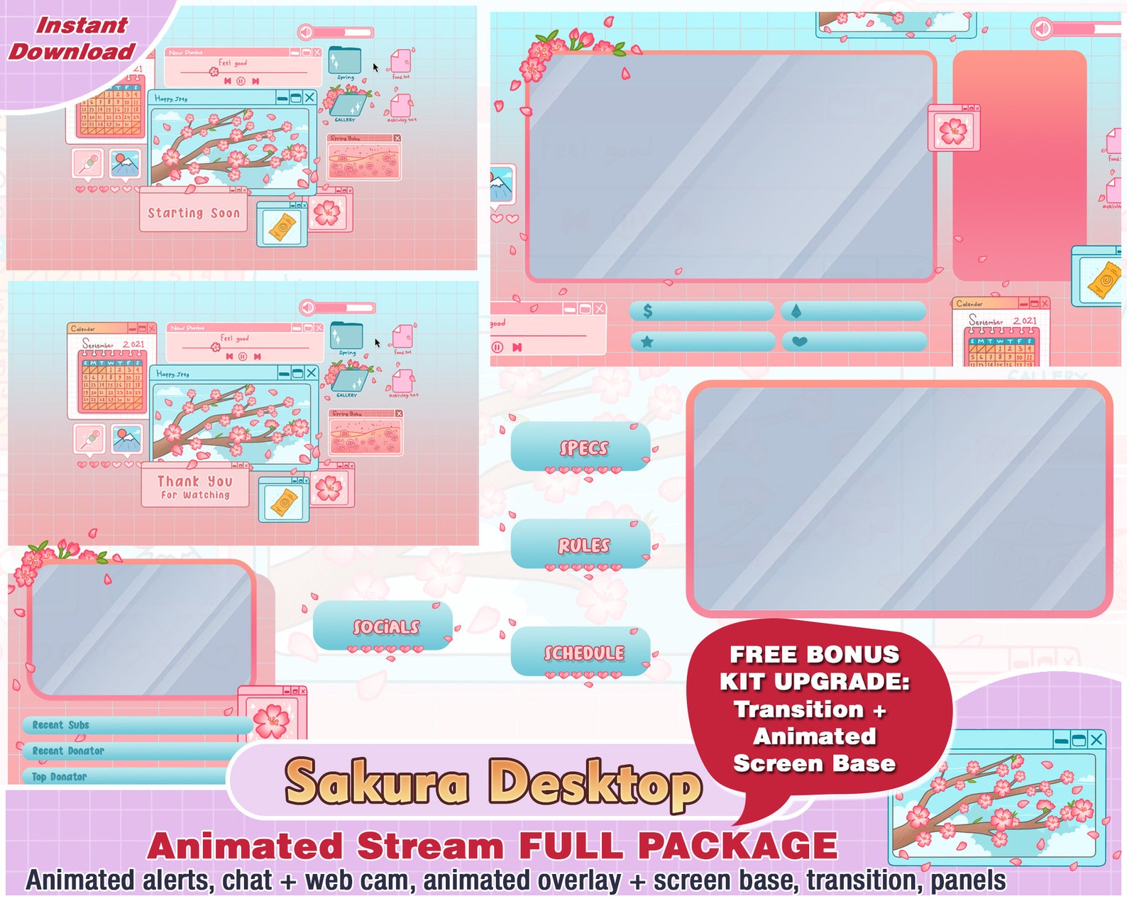 Animated Sakura Desktop Twitch Package for Streamer to Stream - Etsy