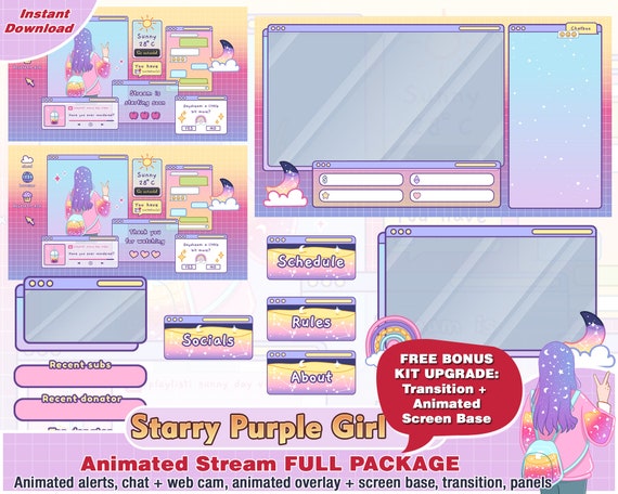 Animated Starry Purple Girly Twitch Package Kawaii Twitch | Etsy