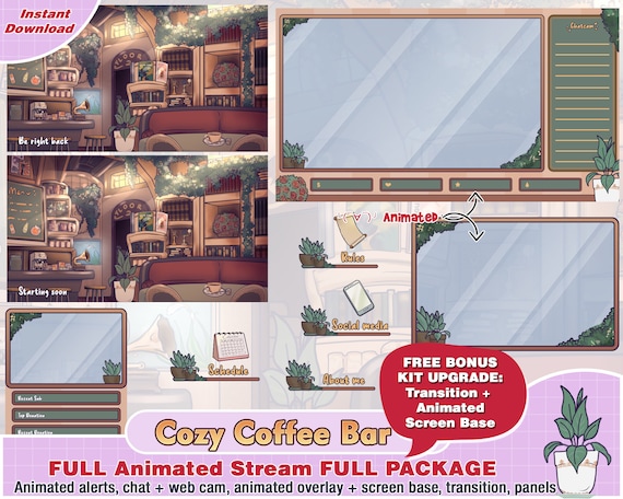 Animated Cozy Coffee Bar Twitch Package Cute Twitch Overlay - Etsy