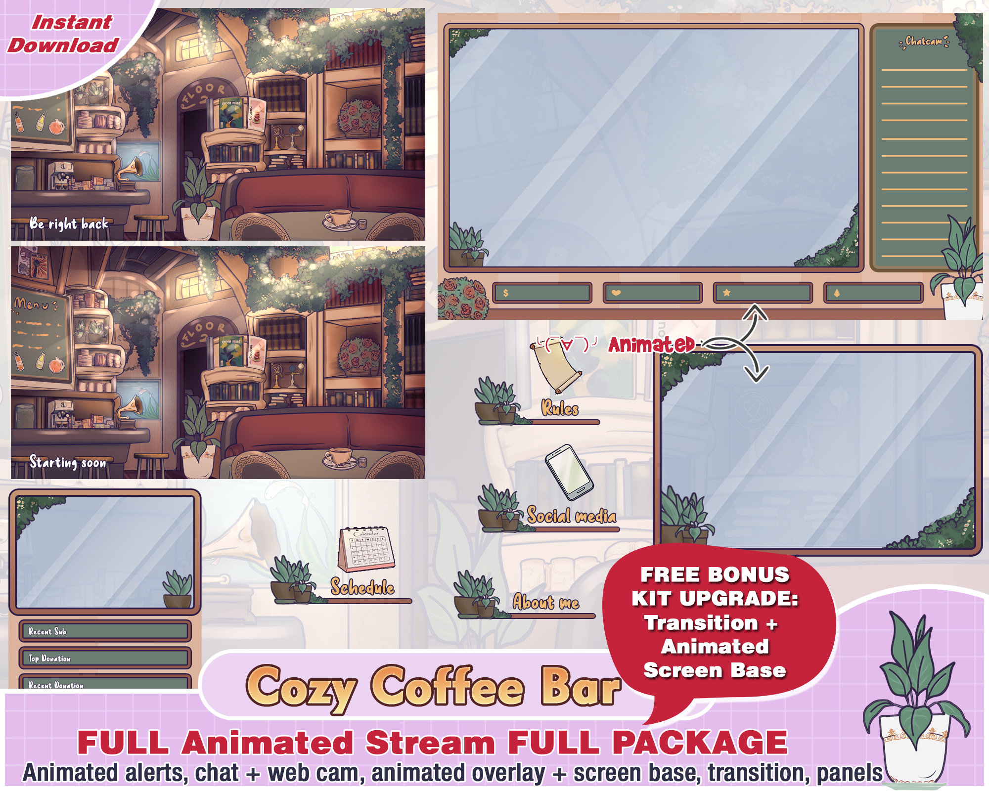 Animated Cozy Coffee Bar Twitch Package Cute Twitch Overlay - Etsy