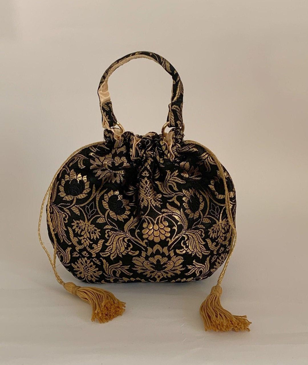 Pouch in Black and Gold Brocade/evening Bag/handbag/evening Purse/satin ...