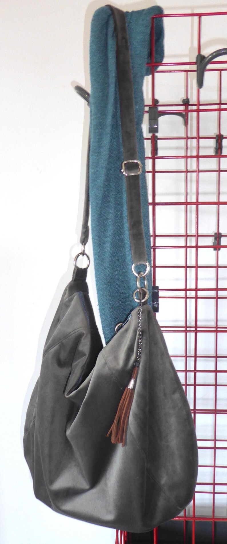 Large Velvet Hobo Bag/short Strap Plus Adjustable Velvet Strap/dark ...