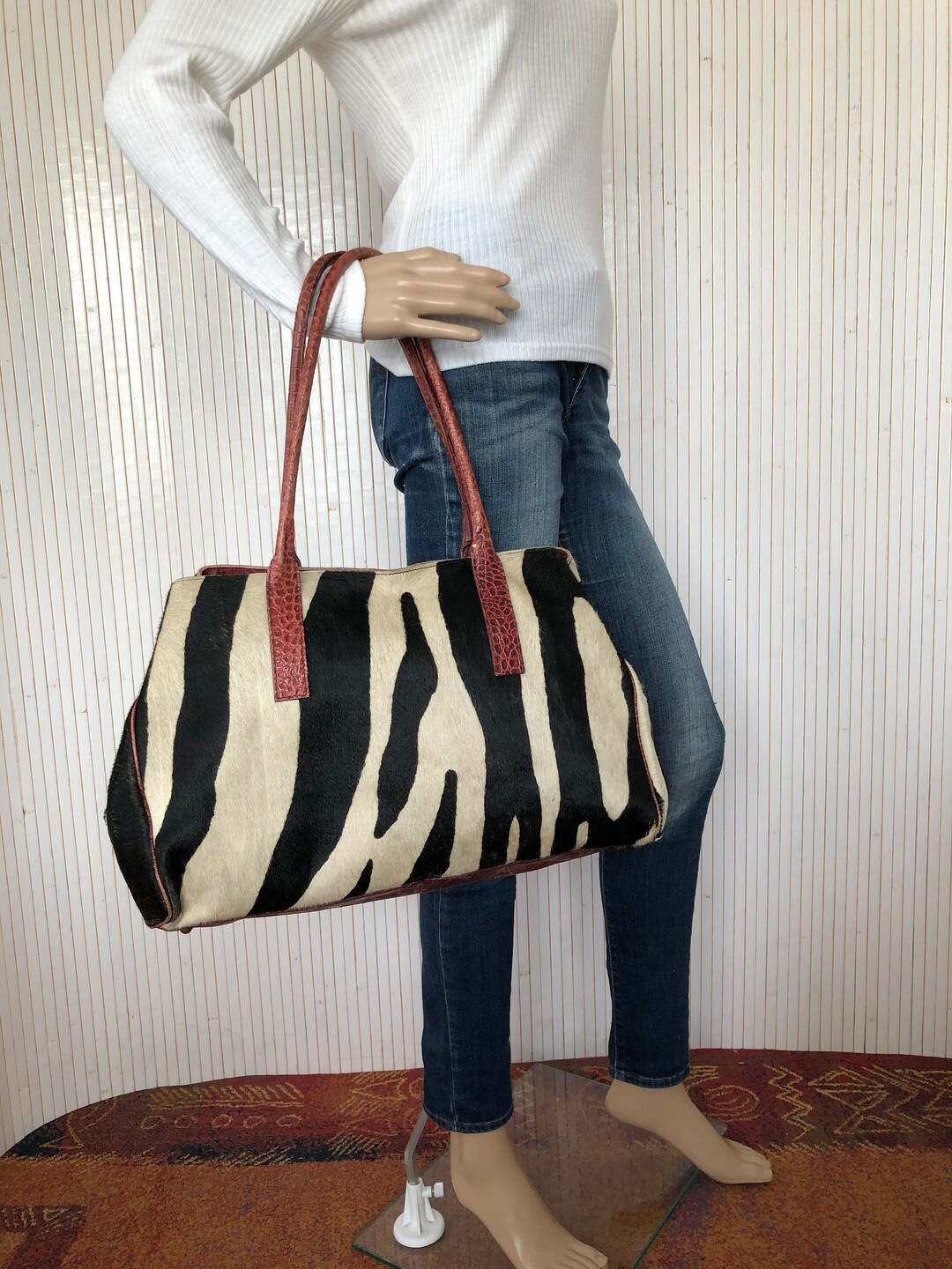 Vintage Women's Bag Zebra Tote Bag in Leather and Hair Maurizio Taiuti ...