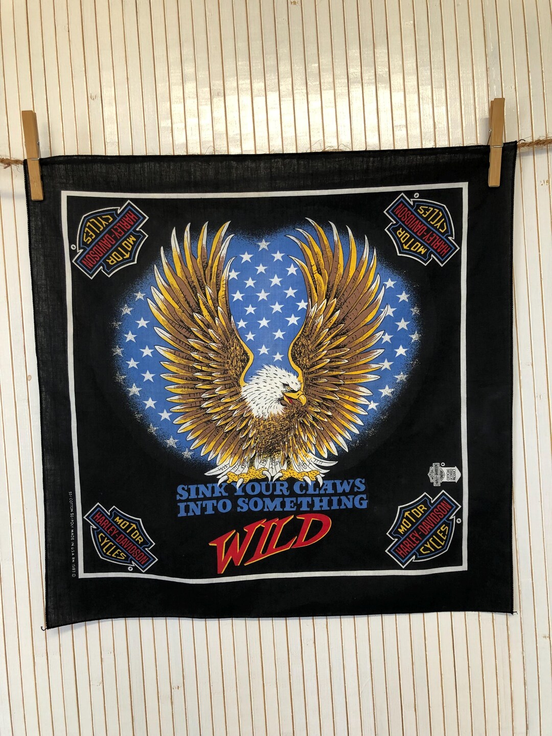 Harley Davidson Scarf Vintage Cotton Square Biker Bandana Eagle Decor ...