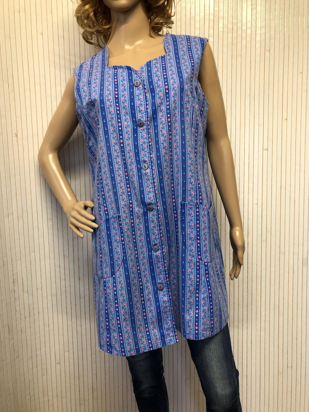 Floral Blouse Vintage Apron Dress Women Flowers and Stripes Sleeveless ...
