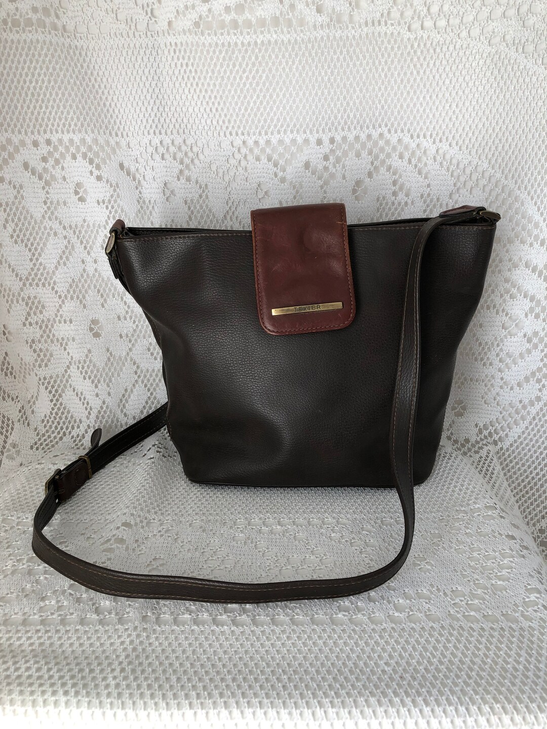 Minimalist Bag Vintage Brown Leather Bag 70s Shoulder Bag Woman Texier ...
