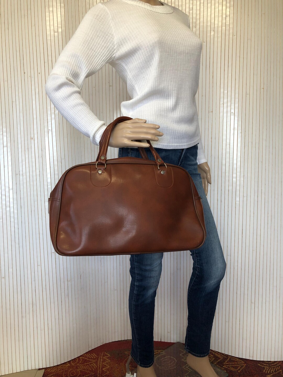Vintage 70s Bowling Bag Weekend Women Brown Vinyl Minimalist Sports Bag ...