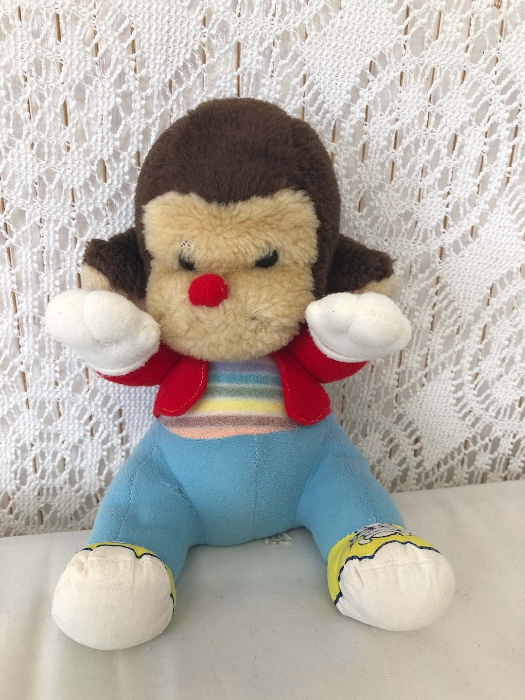 Monkey Plush Monkey Vintage Colorful Monkey 80s Chimpanzee Dressed Old ...