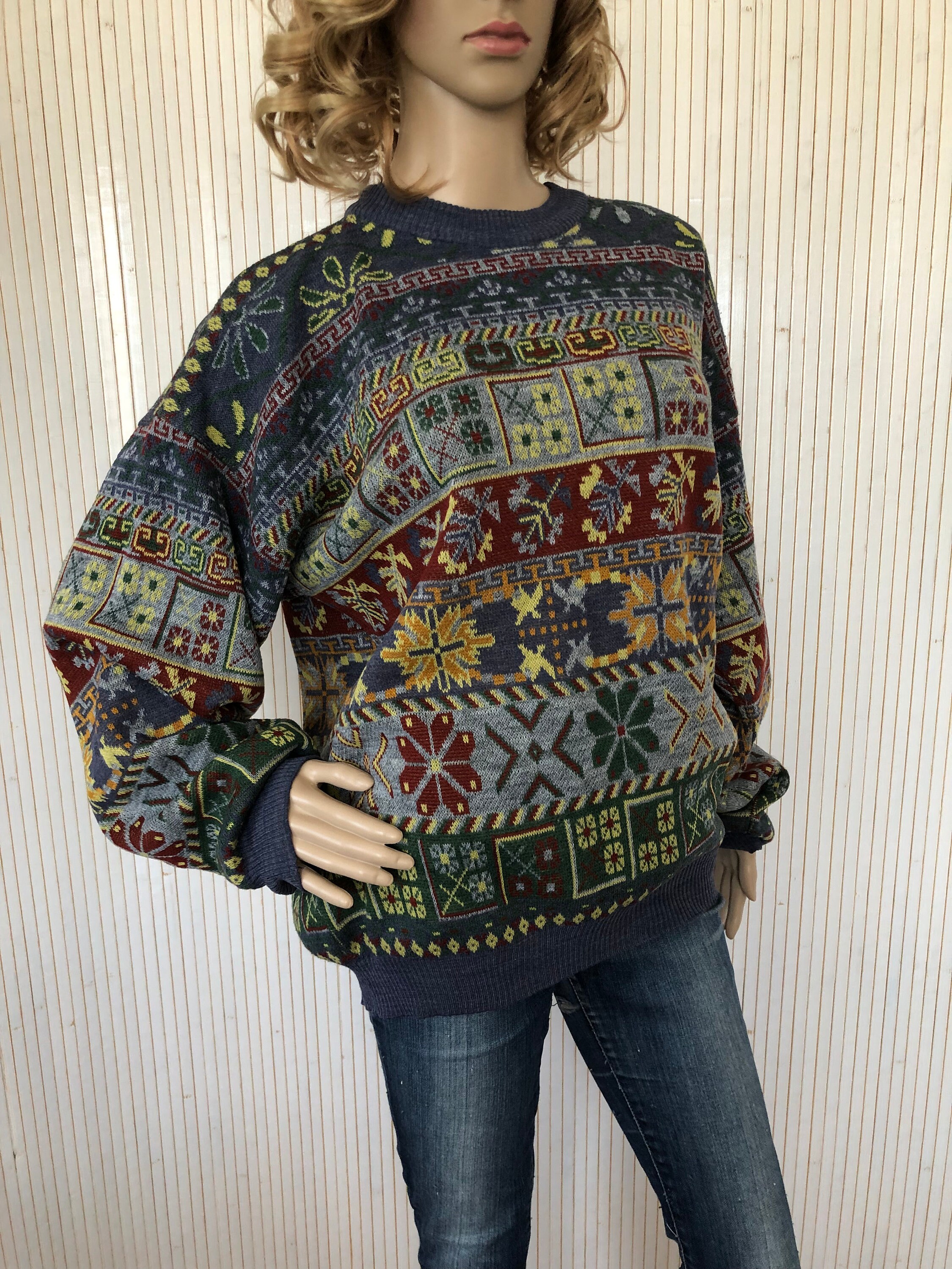 Pull Jacquard Homme Vintage Pull à motifs en Laine Olly Gan - Etsy France