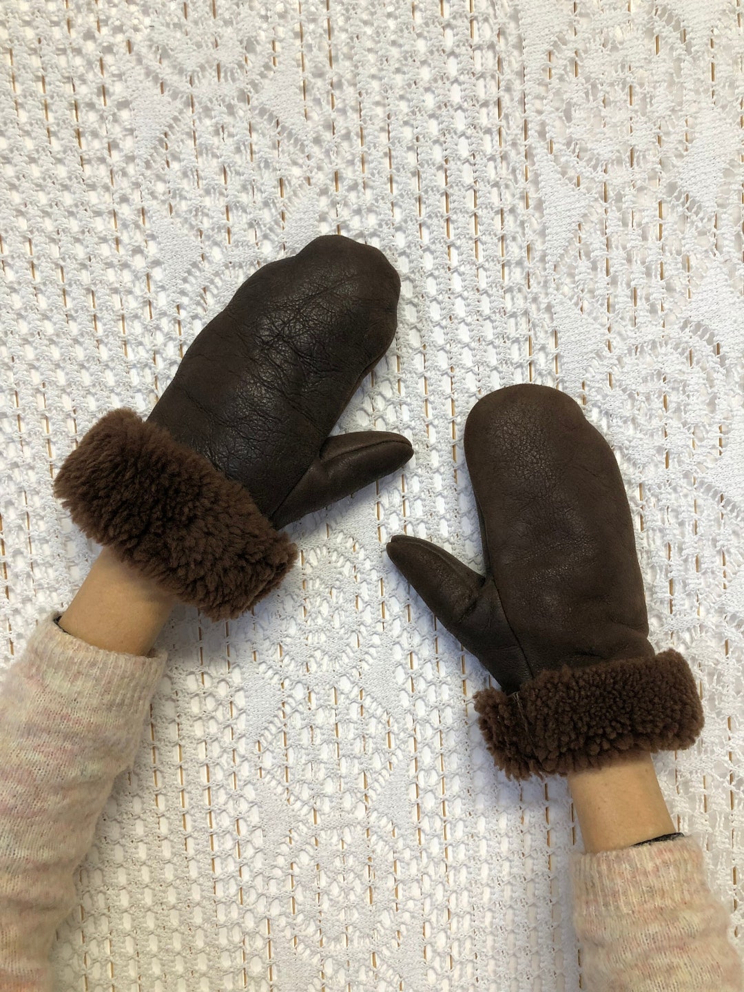 Moufles en Cuir Retourné Vintage Adulte moufles Hiver Ski Neige Moufles ...