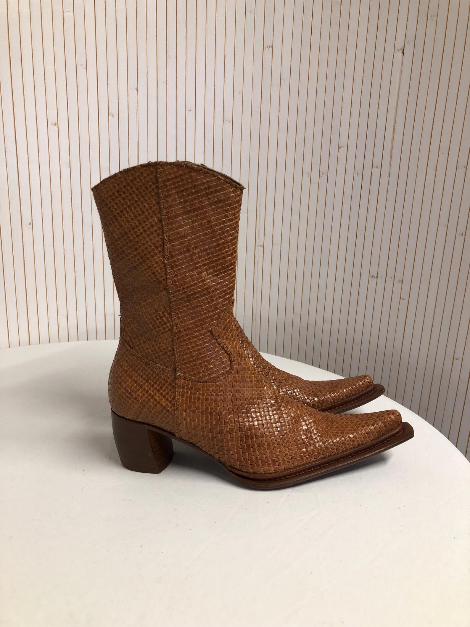 Gianni Bravo Vintage Braided Leather Cowboy Boots Brown Leather Women ...