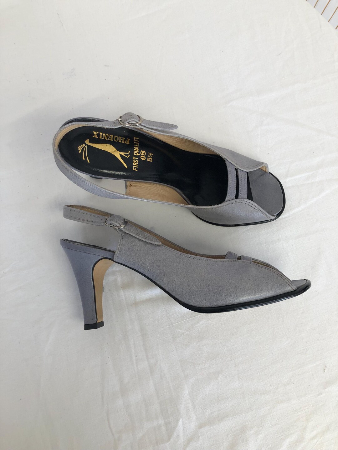 Vintage Women's Heeled Sandals Phoenix Shoes Pumps All Gray Leather ...