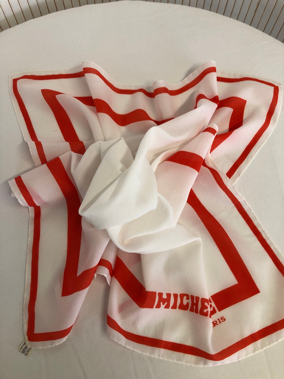 Vintage Square Scarf 70s Michelle Paris White and Bright Red Elegant ...