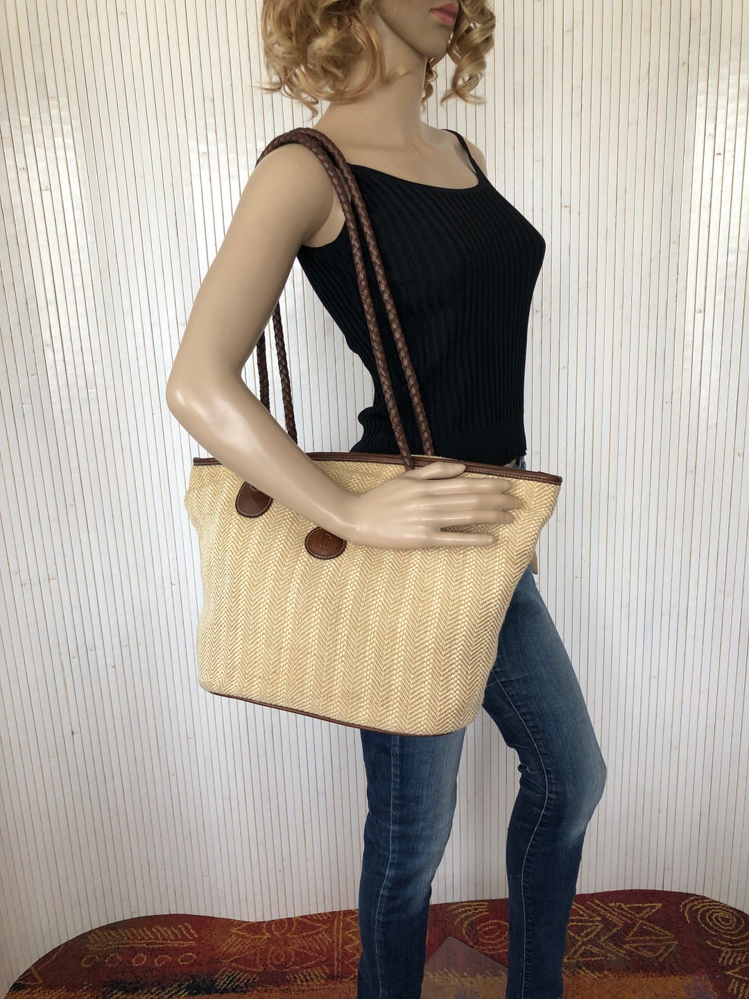 Vintage Women's Bag in Beige and Brown Cotton Minimalist Natural Beach ...