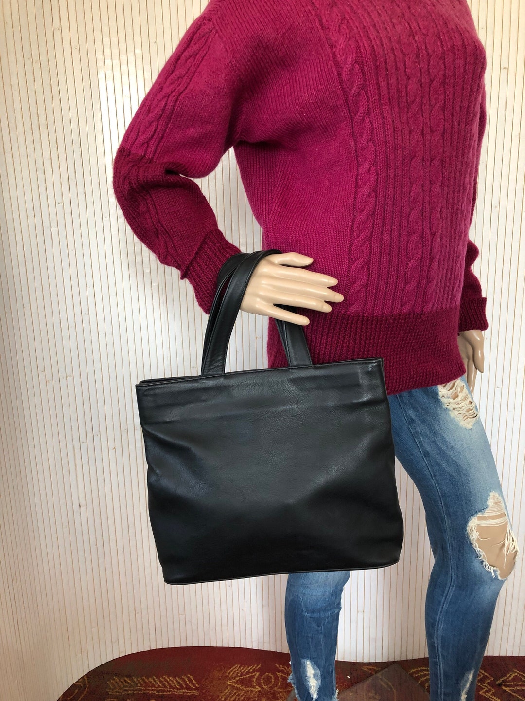 Minimalist Bag Vintage Women Leather Bag Texier Black Handbag Square ...