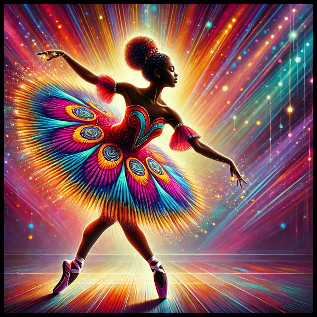 Vibrant African American Ballerina Artwork in a Colorful Tutu, Black ...