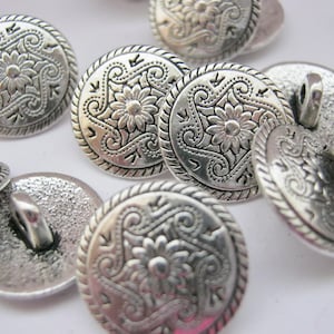 10 Silver Flower Metal Shank Buttons 15mm Silver Coat Jacket Buttons ...