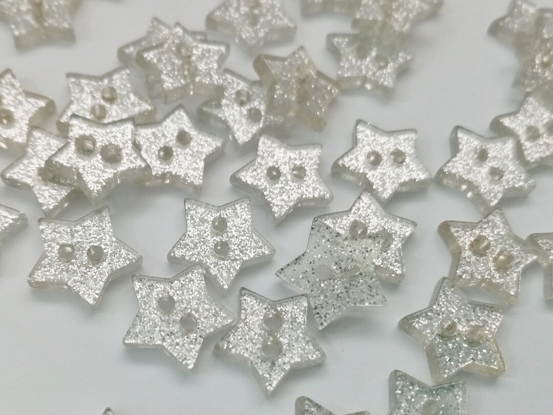 10 Glitter Silver Star Buttons 13mm Silver Stars for American Flag ...