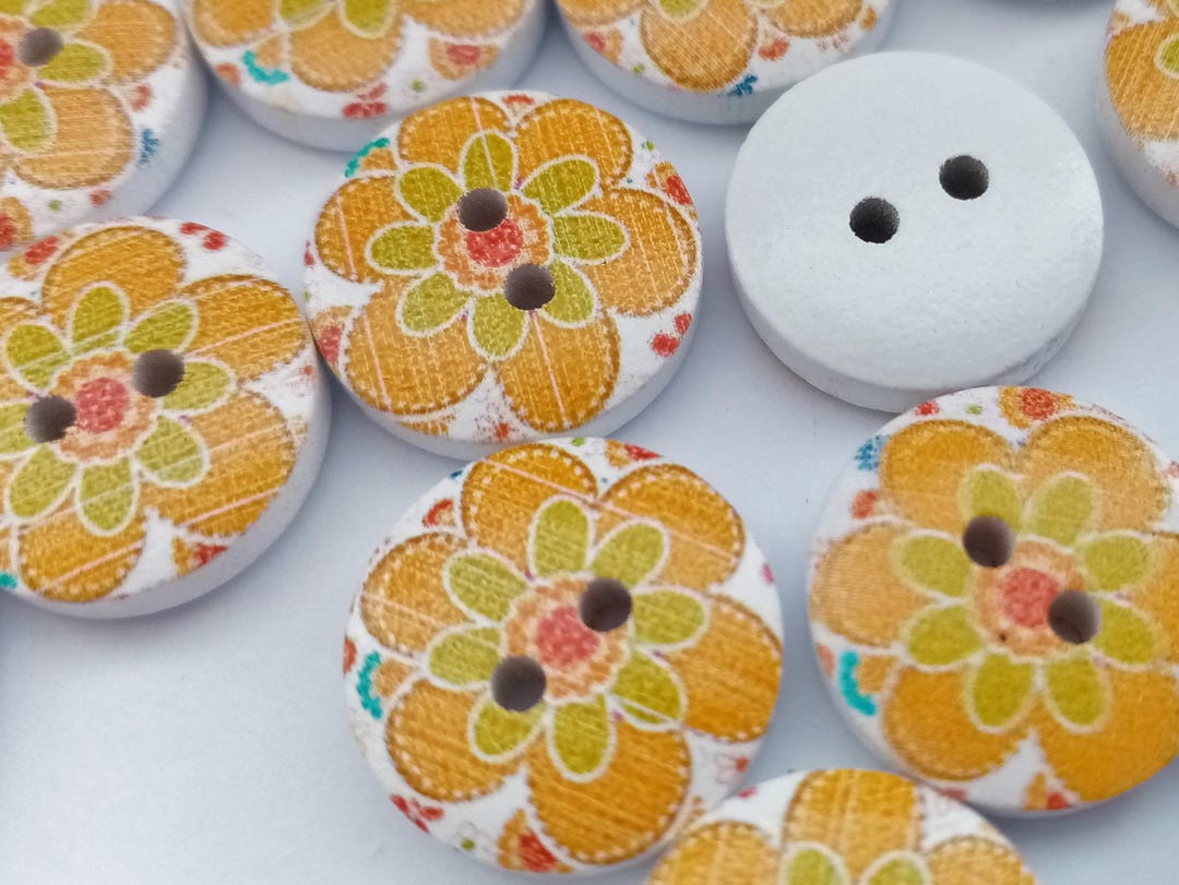 10 Orange Flower Sewing Buttons 15mm (5/8") Wood Floral Buttons for ...