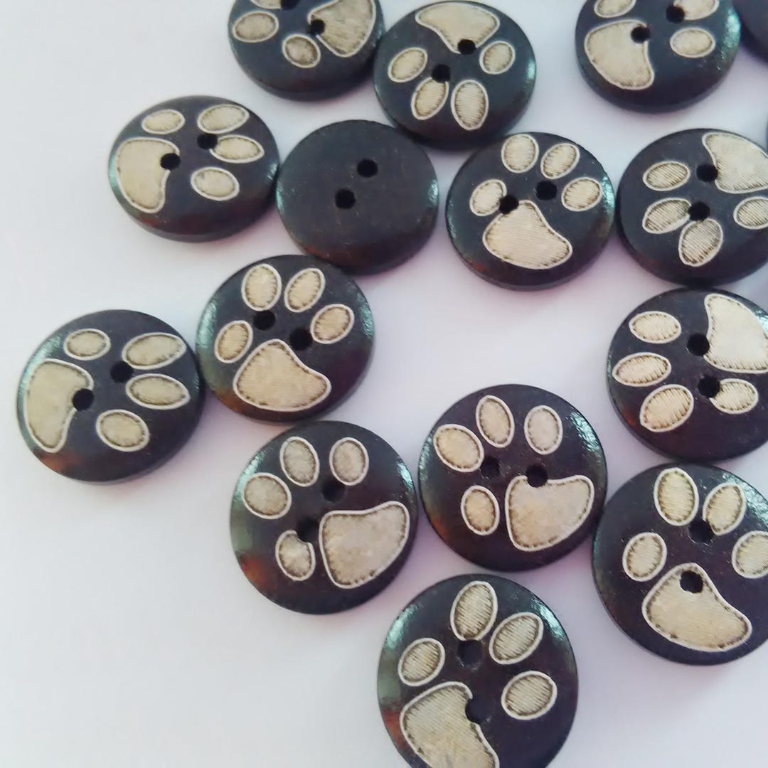 10 Dog Paw Buttons 15mm (5/8") Wood Brown and White Paws for Dog Coats ...