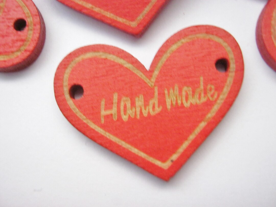 10 Handmade Red Heart Buttons 30mm Large Heart Buttons Wood Handmade ...